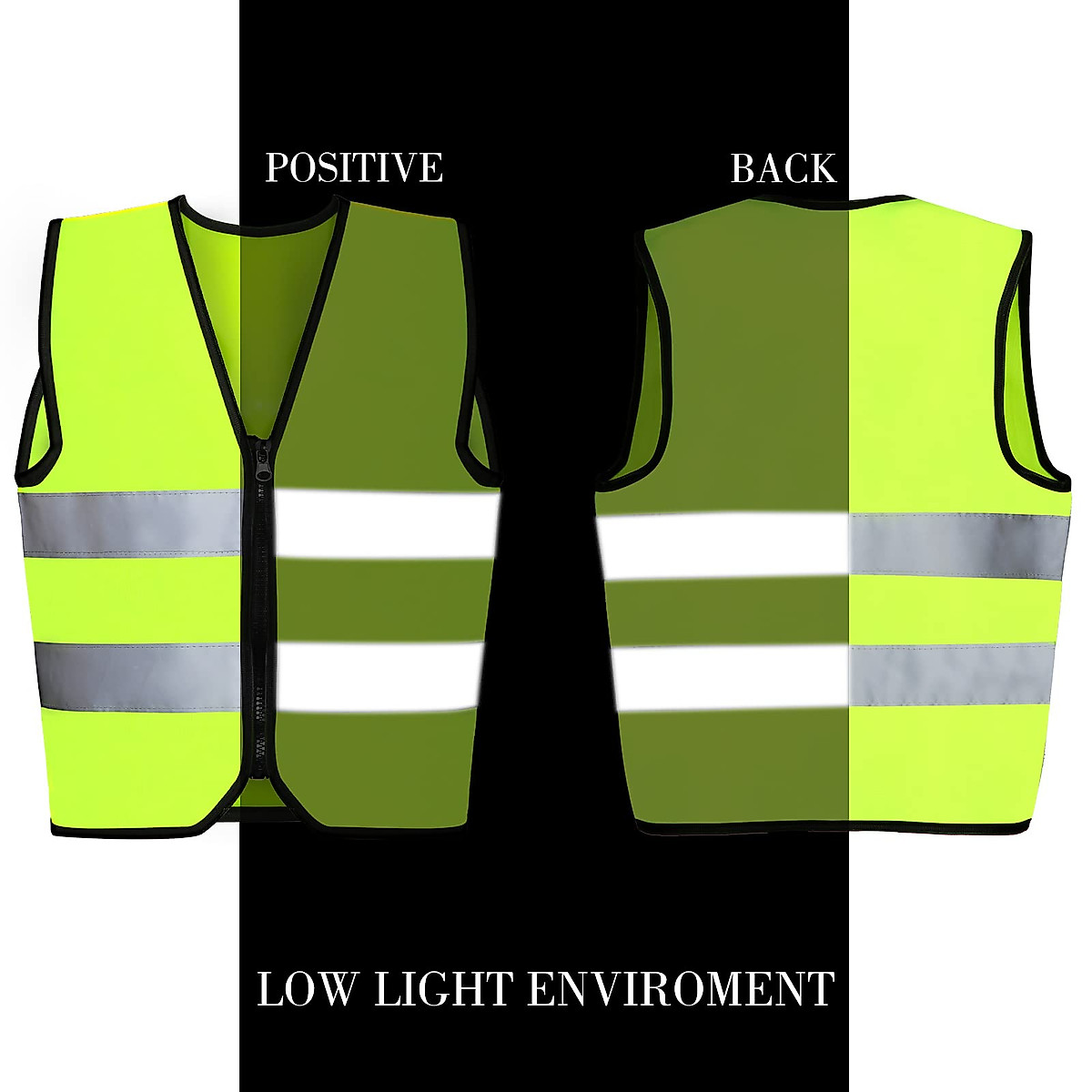 Unittype 20 Pcs Kids Reflective Safety Vest High Visibility Children Neon Vest with Zipper Construction Traffic Vest with Reflective Strips for Kids Aged 3-10, Cycling, Running, Green