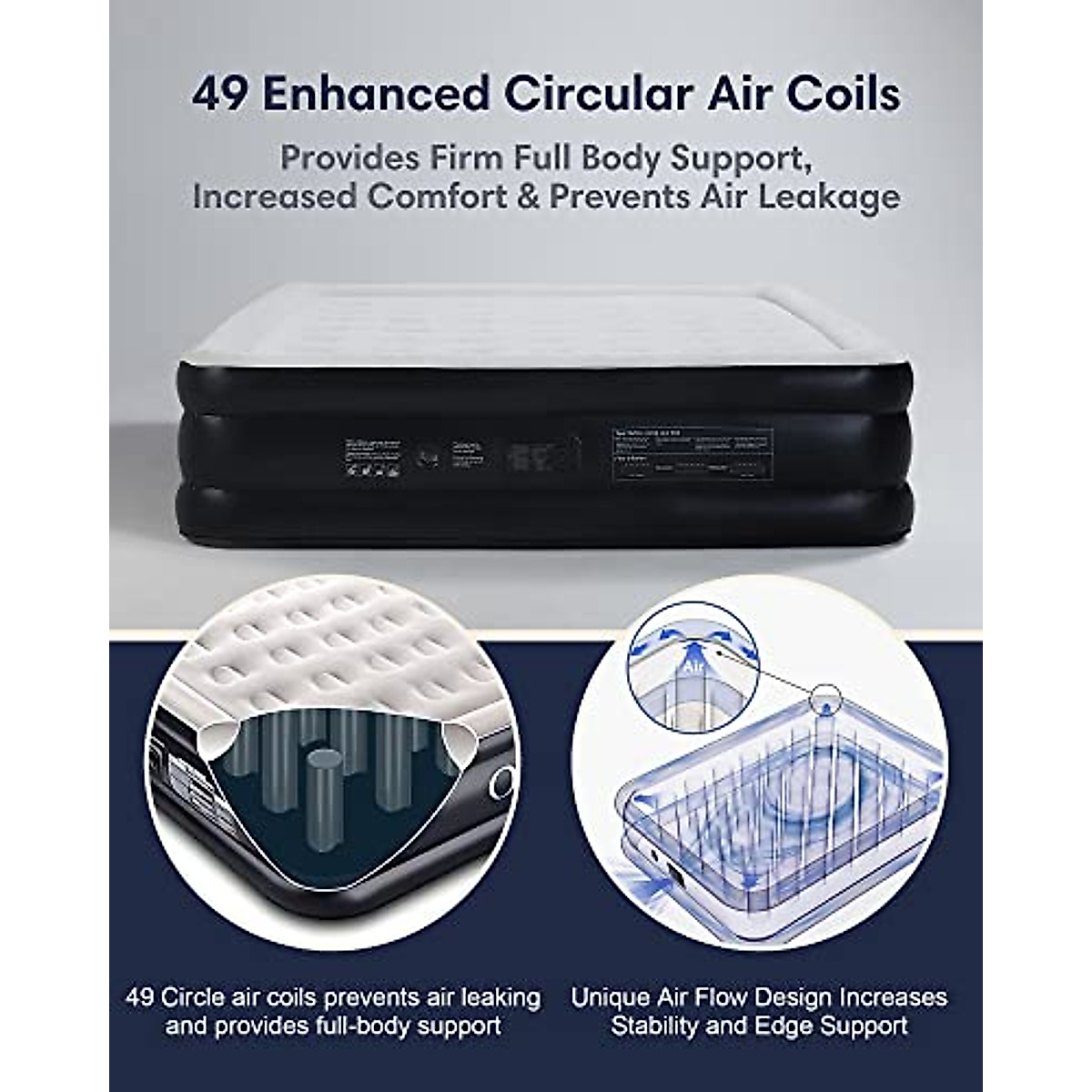 OlarHike Inflatable King Air Mattress with Built in Pump,18"Elevated Durable Air Mattresses for Camping,Home&Guests,Fast&Easy Inflation/Deflation Airbed,Black Family Blow up Bed,Travel Cushion,Indoor