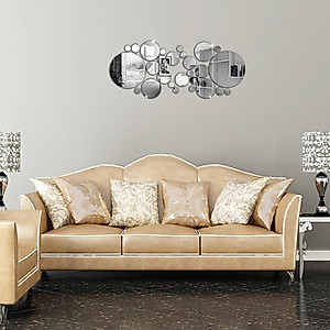 DIY Mirror Wall Sticker, OMGAI Removable Round Acrylic Mirror Decor of Self Adhesive Circle for Art Window Wall Decal Kitchen Home Decoration, 30Pcs