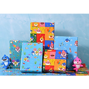 Sikiweiter Shark Wrapping Paper -Ocean Shark Wrapping Paper for Baby Boys Girls, 12 Sheets Shark Wrapping Paper for Baby Shower Birthday Christmas, 19.7 x 27.6 Inches Per Sheet