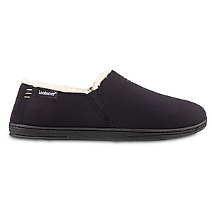 isotoner Men's Recycled Microsuede Nigel ECO Slippers with Advanced Memory Foam and Berber Lining, Black, 8-9