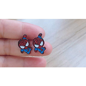 Lovely Cartoon Spider Man with Charm Section Web Brass Necklace Cool Jewelry for Women Girls (Earring)