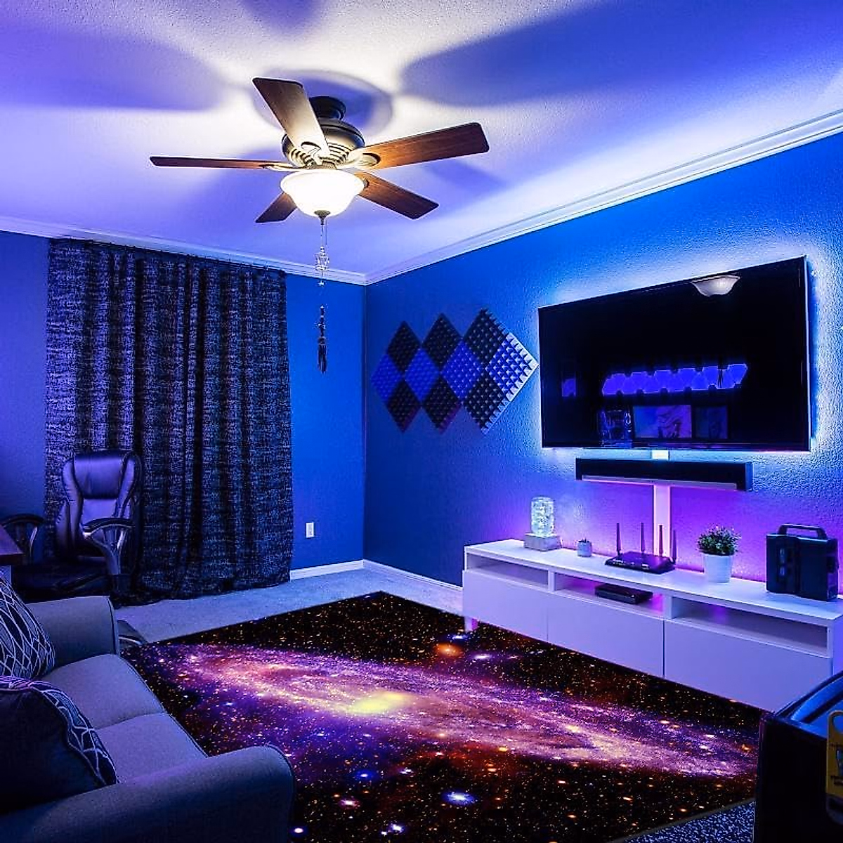 EISKBC Blacklight Galaxy Area Rug, Neon UV Reactive Space Glitter Starry Throw Rug, Fluorescent Universe Night Sky Nebula Floor Mat Carpet, Glow in The Dark Room Decor for Women Kids 70x47inch