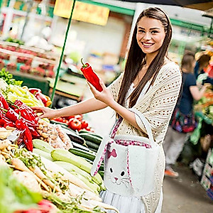 Easter Eggs Basket, Fluffy Bunny Baskets Cute Plush Rabit Basket with Foldable Bunny Ears, Easter Egg Hunts Easter Theme Party Supplies for Boys Girls (Pink)