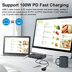USB Type-C KVM Switch 4K@60Hz, 2 Computers Share 1 Monitor and 4 USB Devices, Compatible with Thunderbolt 3, with 87 W Power Delivery Option, Support HDMI+USB+Type-C 3.1 Input