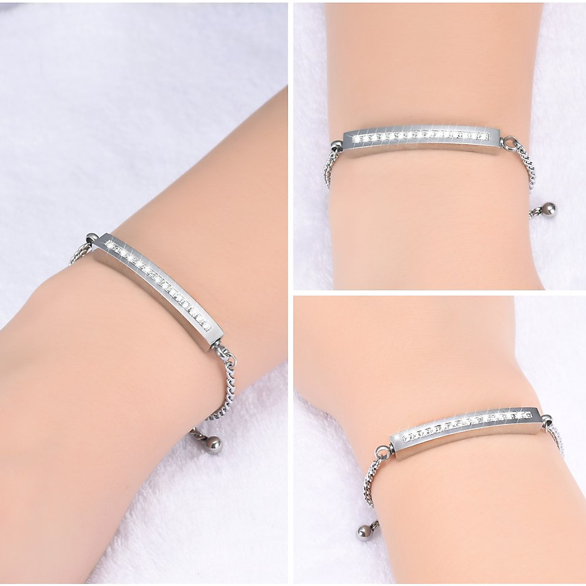 Shiny Crystal Cremation Bracelet for Ashes for Women Cube Urn Bangle Locket Ash Holder Memorial Jewelry Bracelet Keepsake Gift (Silver)