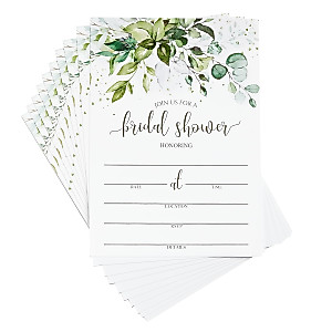 All Ewired Up 50 Greenery Eucalyptus Bridal Shower Invitations and 50 Envelopes, Boxed Set, Sage (Large Size 5x7) - (100 pieces)