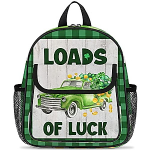 YPPAHHHH Toddler Backpack St Patricks Quote Loads Of Luck Kids Backpacks for Boys Girls Preschool Bags with Chest Strap and Names Tag, Lightweight Nursery Rucksack