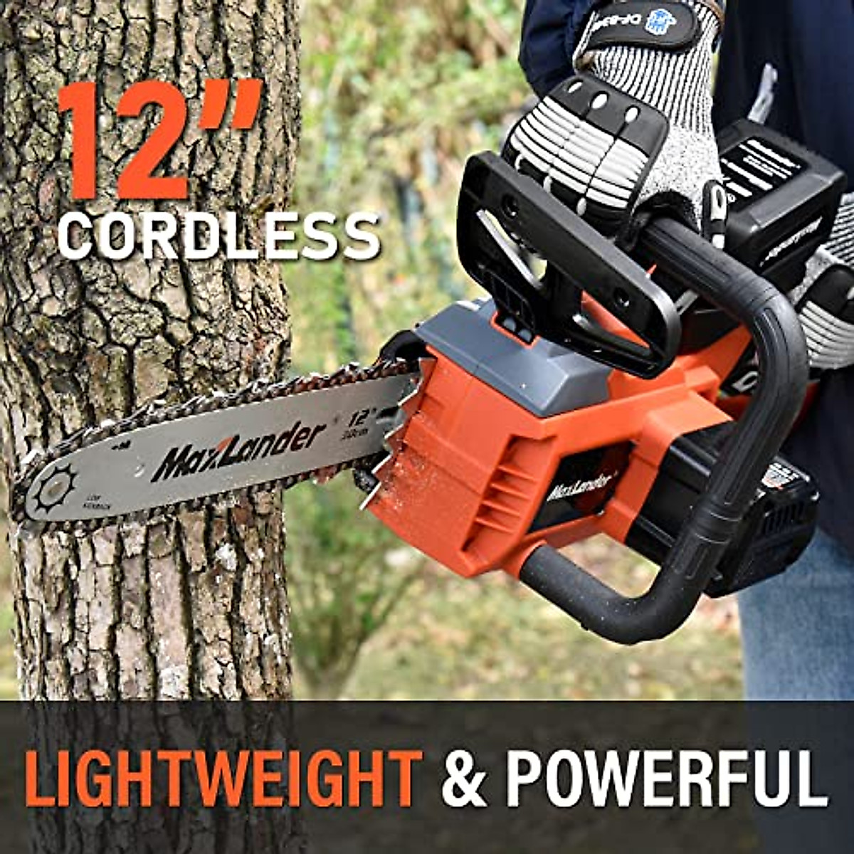 12-Inch Cordless Battery Operated Chainsaw with 1x4.0Ah Battery&Charger, MAXLANDER 20V Electric Chainsaw with Auto-Tension & Auto-Lubrication, Lightweight Handheld Chainsaw for Wood Cutting & Trimming