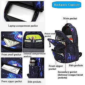Armbq 3Pcs Galaxy Kids Backpack for Boys with Lunch Box Elementary Casual Bookbag Lightweight Water Resistant School Bags for Teens