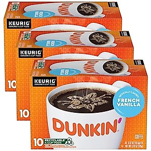 Dunkin' Donuts French Vanilla Flavored Coffee K-Cup, 10 ct (Pack of 3)