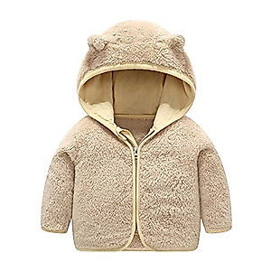 Yooshoverk Girls Coats Dressy Casual 2023 Winter Hoodie Zip Up Jackets For Toddlers Kids Baby Grils Boy Ear Outwear Coat Solid Long Sleeve Warm Cardigan FB1-Khaki 73