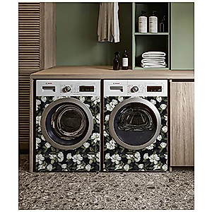 HAOKHOME 93169-1 Peel and Stick Gardenia Floral Wallpaper Removable Black/White/Green Vinyl Self Adhesive Mural 17.7in x 9.8ft