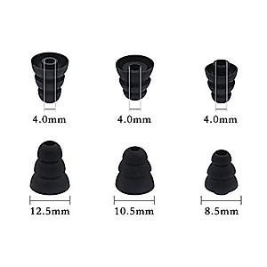 BLLQ 6 Pairs Replacement Triple Flange Conical Ear Tips Earbuds Eartips Silicone Buds for Most in Ear Headphones (Sony Senso Powerbeats Jaybird etc.) Black [S/M/L 3 Size] (3flange Tips 3)