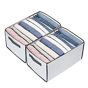 Vercord Washable Pants Drawer Organizer 9 Divider Foldable Clothes Organizer Wardrobe Storage Box Large 2 for Underwear Socks Jeans Grey