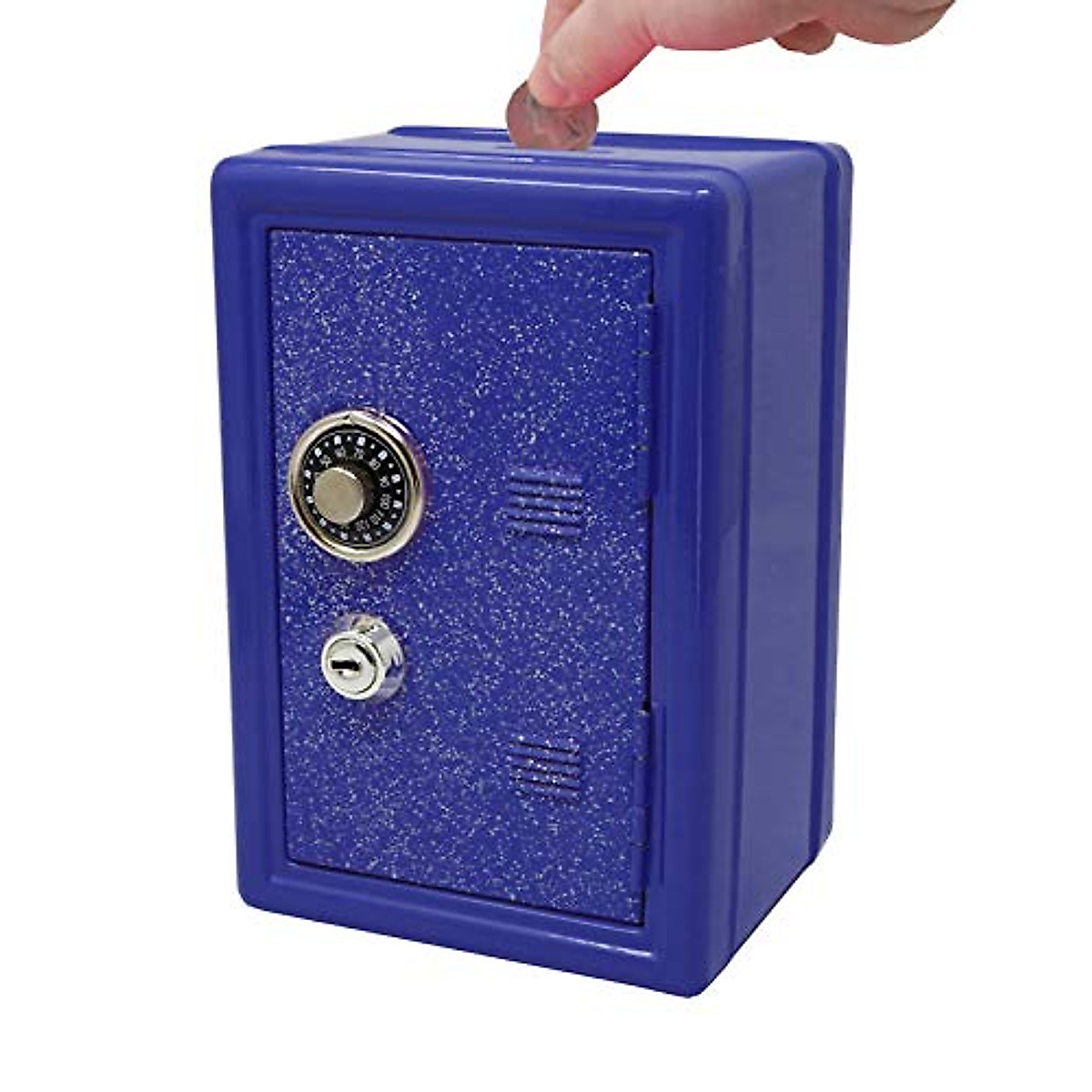 Kids Safe Bank, Made of Metal, with Key and Combination Lock, (Blue)