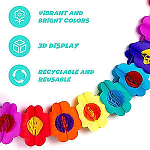 FUTUREPLUSX 2PCS Mexican Tissue Hibiscus Garland Flower Banners and 12PCS Plastic Hawaii Party Cups with Straws