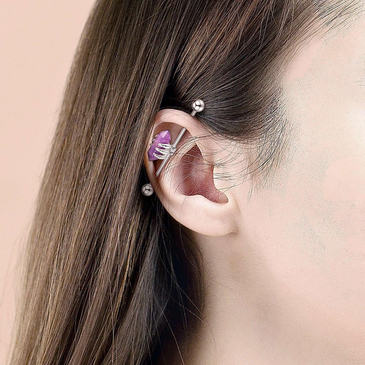 BOPREINA 4pcs 14G Industrial Piercing Bars Stainless Steel 38mm Barbell Cartilage Earring Natural Stone Barbell Body Piercing Jewellery