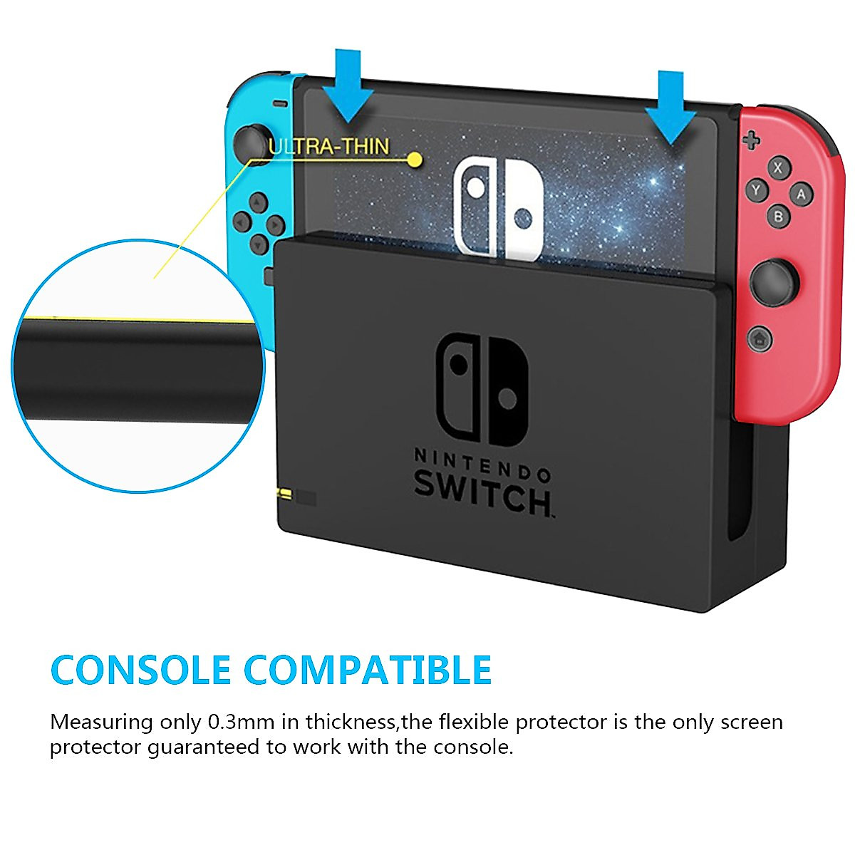 Glass Screen Protectors for Nintendo Switch Console 9H HD Tempered Glass Anti-Scratch Anti-Fingerprint Bubble Free with Cleaning kit