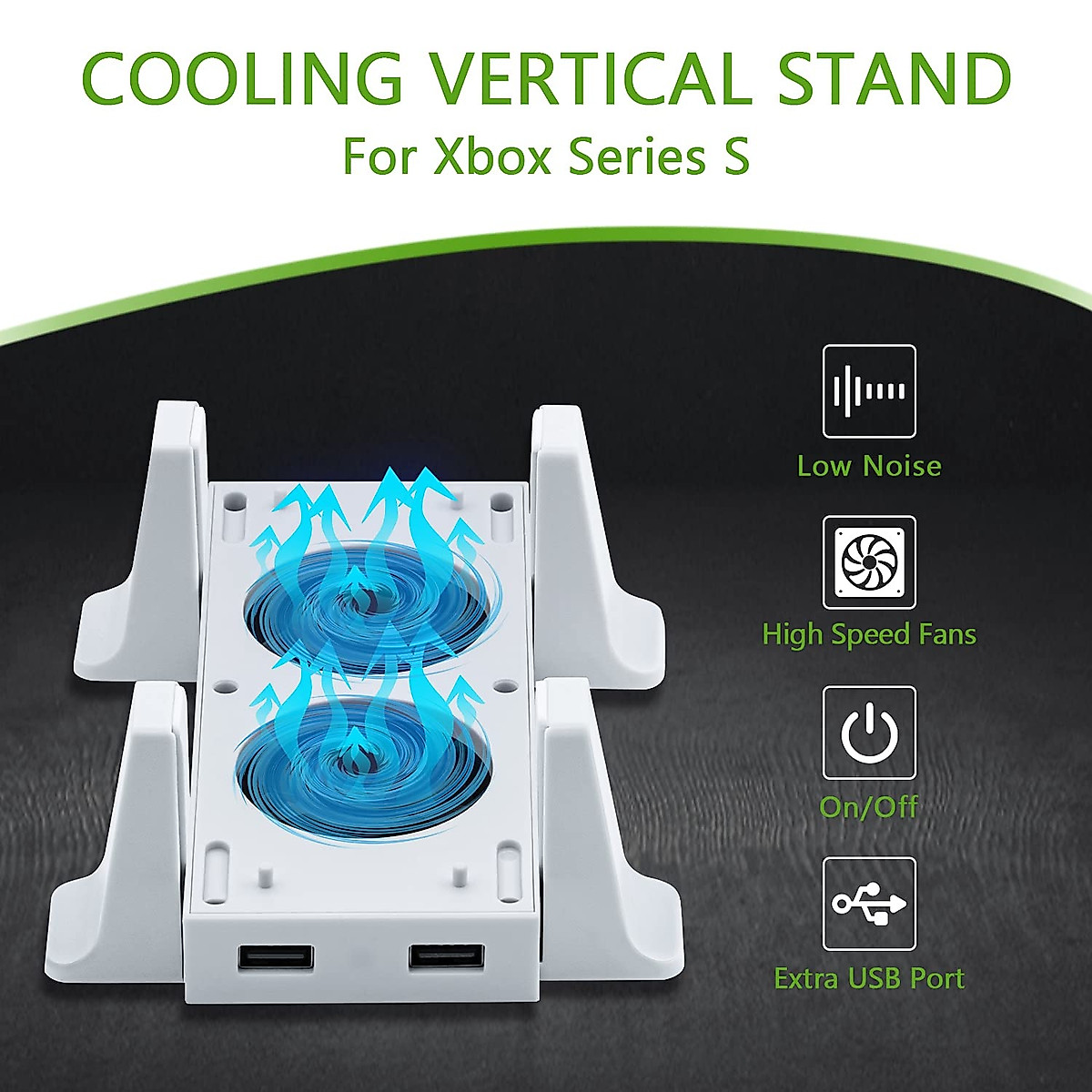 Mcbazel Vertical Stand with Cooling Fan for Xbox Series S, Romovable Cooler System with Extra 2 USB Ports for Xbox Series S Console - White (NOT for Xbox Series X/Xbox One S)