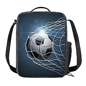 STUOARTE Soccer Ball Backpack for Boys, 3 Pcs 3D Soccer Ball School Bags with Lunch Box Pencil Case for Teens Children, Lightweight Large Students Shoulder Bookbag for Middle School