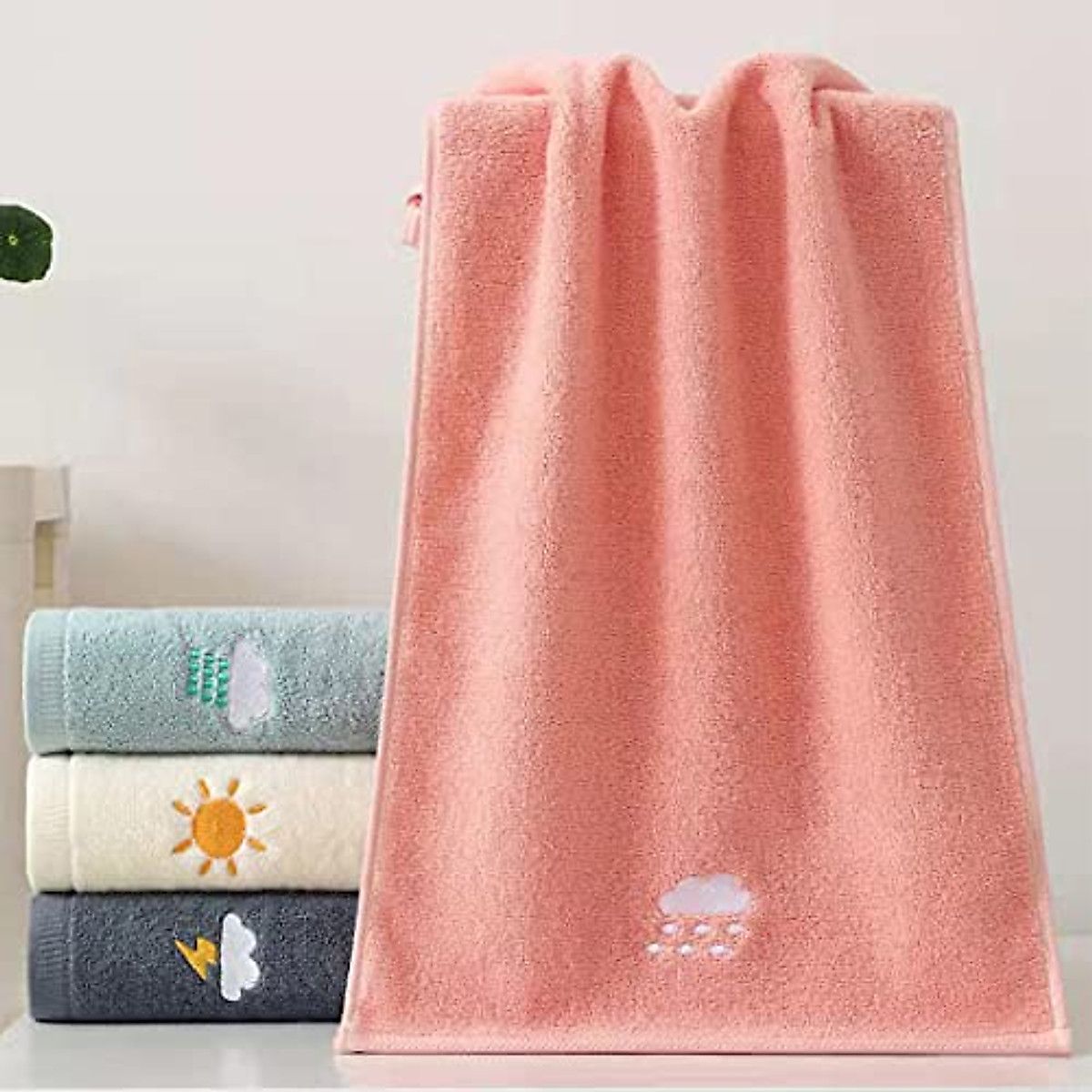 RUIBOLU Hand Towels for Bathroom Set 4 Piece, 100% Cotton Bath Hand Towel, Face Towel Soft Highly Absorbent Towels for Adults and Children for Bathroom Kitchen, 14x29 Inch (Pink White Blue Gray)