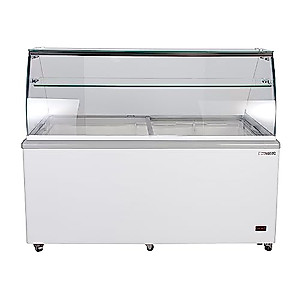 Maxx Cold MXDC-12 Commercial Ice Cream Dipping Cabinet Freezer with Curved Glass, Holds up to Twenty Two (22) Flavor Tubs, 70-Inch, White