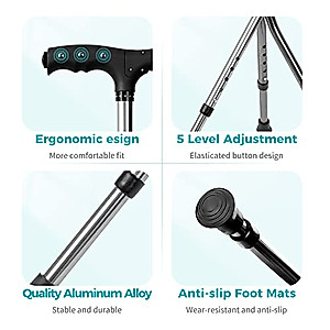 Folding Cane with Seat,Adjustable Walking Stick for Seniors,Lightweight Walking Cane with LED Light,Height Adjustment Cane Seat,Portable Cane Chair,Sturdy Crutches Stool,Supports up to 250 lbs