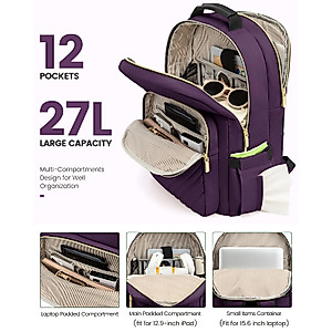 LOVEVOOK Laptop Backpack Purse for Women, Work Travel Computer Bags, College School Backpack for Student Girl, Quilted Casual Daypack with USB Port, Fit 15.6 Inch Laptop, Deep Plum