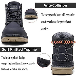 Eagsouni Snow Boots Womens Mens Winter Flat Ankle Booties Warm Fur Lined Fashion Combat Leather Shoes Casual Sneakers Work Walking Hiking Lace Up Outdoor