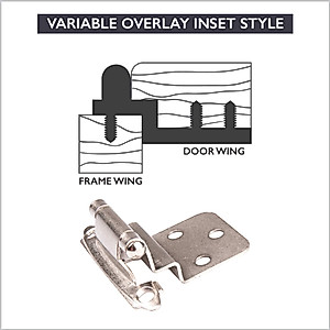 Ilyapa Self Closing Cabinet Hinges Satin Nickel, 50 Pack - 3/8 Inch Inset Variable Overlay Kitchen Cabinet Door Hinge Hardware