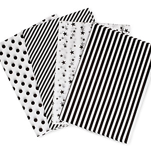 MR FIVE 60 Sheets White and Black Tissue Paper Bulk,20" X 28",4 Styles Tissue Paper for Gift Wrapping,Gift Tissue Paper for Gift Bags,Crafts,Birthday,Star Stripes Polka Dots Pattern Tissue Paper