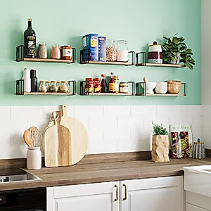 Wallniture Avila Floating Shelves, Wall Bookshelf Living Room Decor Shelves for Wall Storage, Kitchen Organization Home Office Decor DVD Storage Burnt, Set of 6