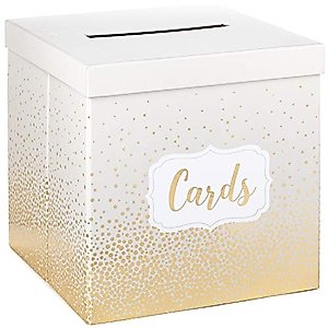 Hallmark 10" Elegant Card Receiving Box (Pearl and Gold Dots) for Weddings, Graduations, Retirements, Birthdays, Open Houses, Anniversaries
