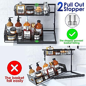Under Sink Organizers and Storage, Double Pull Out L-shape Cabinet Organizer, 2 Tier Adjustable Height Under Sink Organizers and Storage for bathroom kitchen(2023 Upgrade)