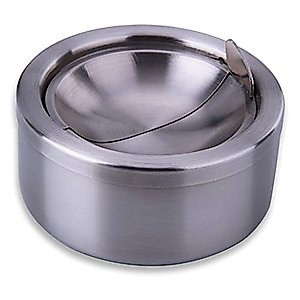 Outdoor Ashtray with Lid, hanlongyu Flip Top Stainless Steel Ash Tray Sets for Weed, Metal Windproof Ashtrays for Cigarettes, Smokers, Desktop Smoking Ashtray Office Patio Home Decor