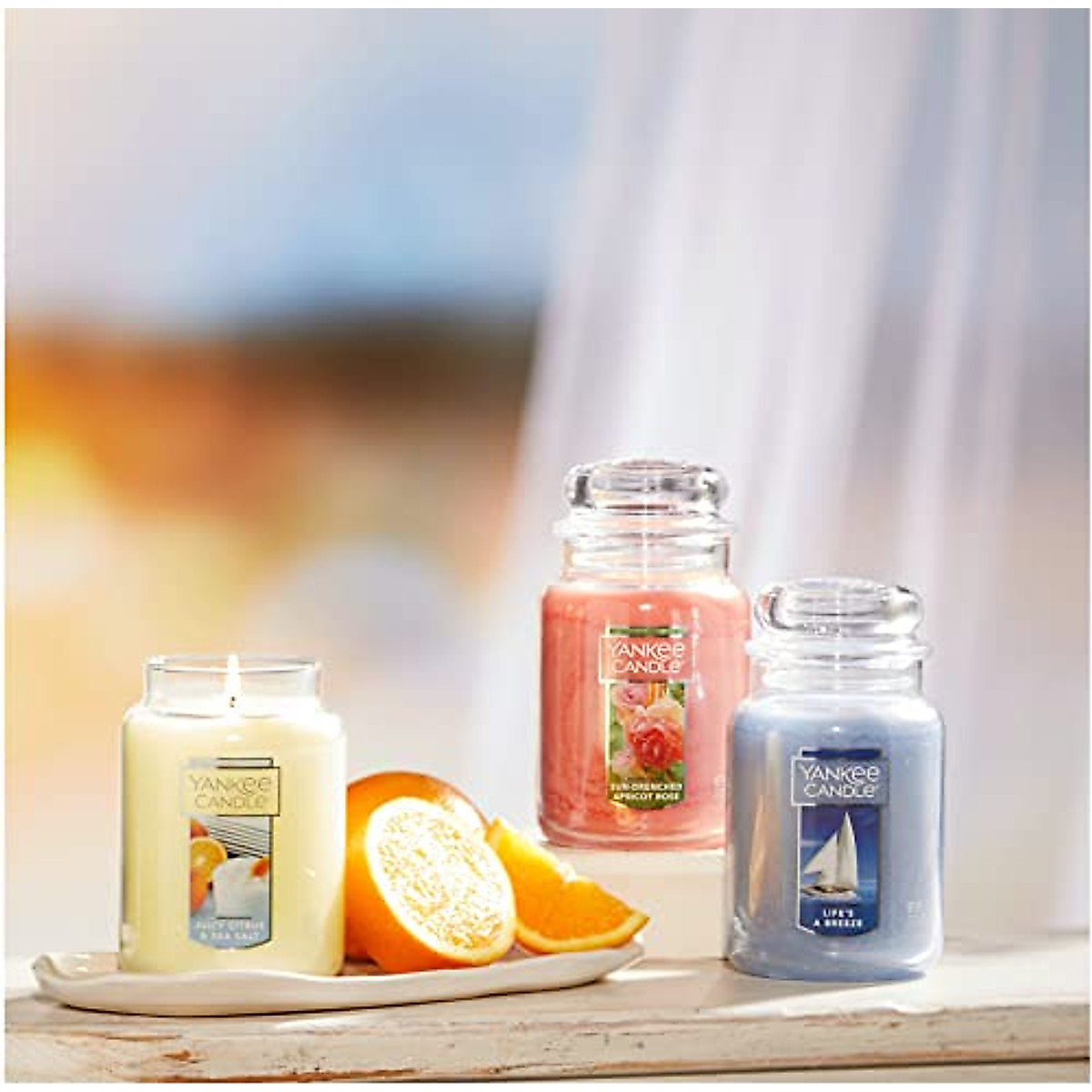 Yankee Candle Life’s A Breeze Scented, Classic 22oz Large Jar Single Wick Candle, Over 110 Hours of Burn Time