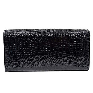 Aisi Women Men Leather Wallet Embossed Crocodile Clutch Wallet Credit Card Holder(Black)