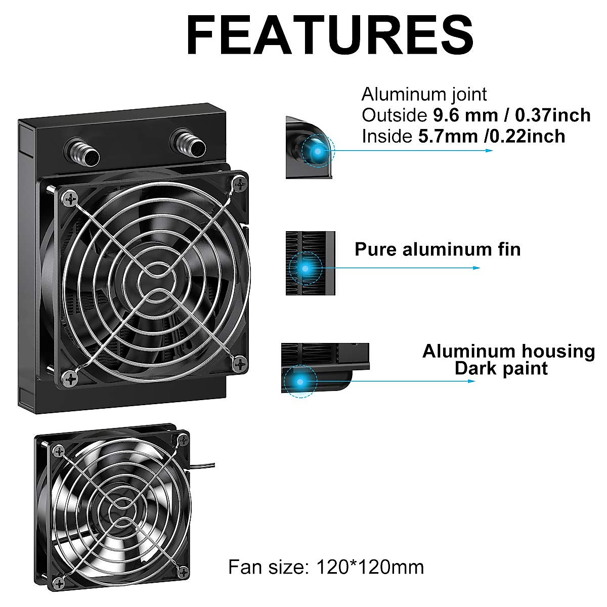 Clyxgs Water Cooling Radiator,12 Pipe Aluminum Heat Exchanger Radiator with Fan for PC CPU Computer Water Cool System DC12V 120mm Black