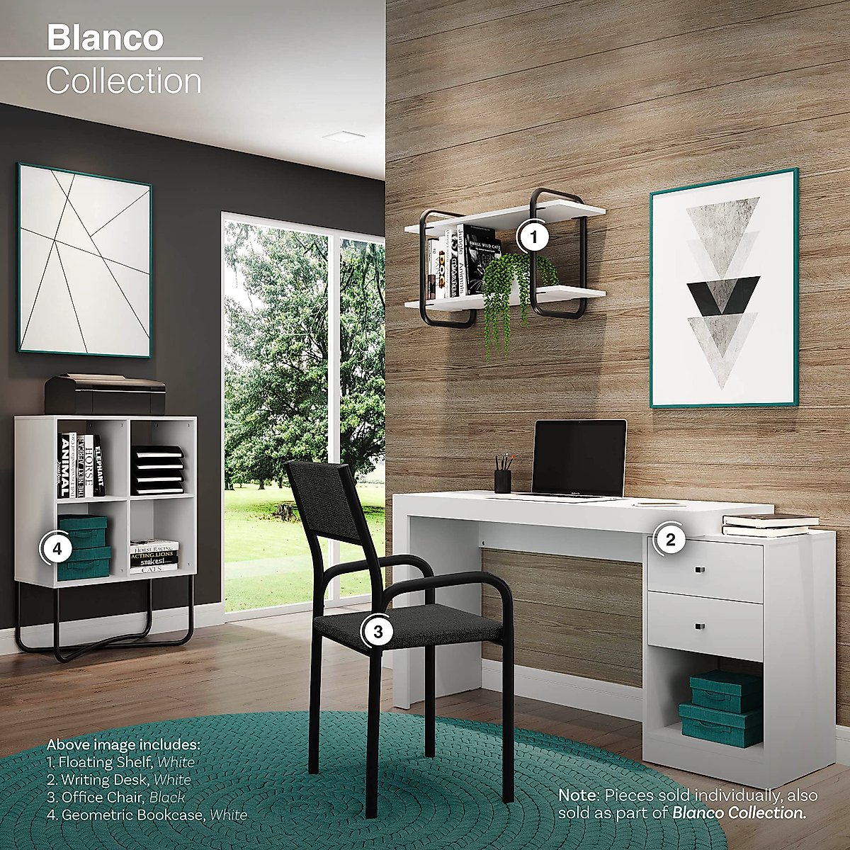 Techni Mobili Expandable Desk with Storage Drawers & Open Shelf - Expands from 47 Inch to 57 Inch - White Computer Desk with Printer Space - Modern Home Office Table with Drawers Blanco Collection