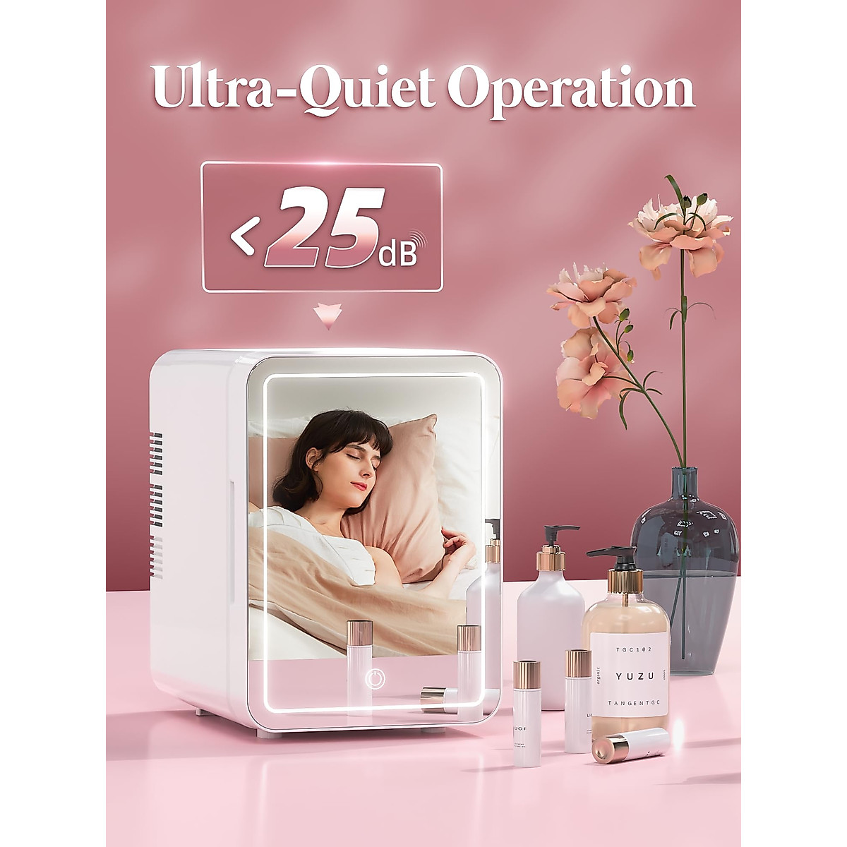 BOGDA Mini Skincare Fridge (4 Liter/6 Can) with Dimmable LED Light Mirror, Cooler and Warmer for Refrigerating Make Up, Skin Care and Food, Portable Mini Fridge for Bedroom, Office and Car, White