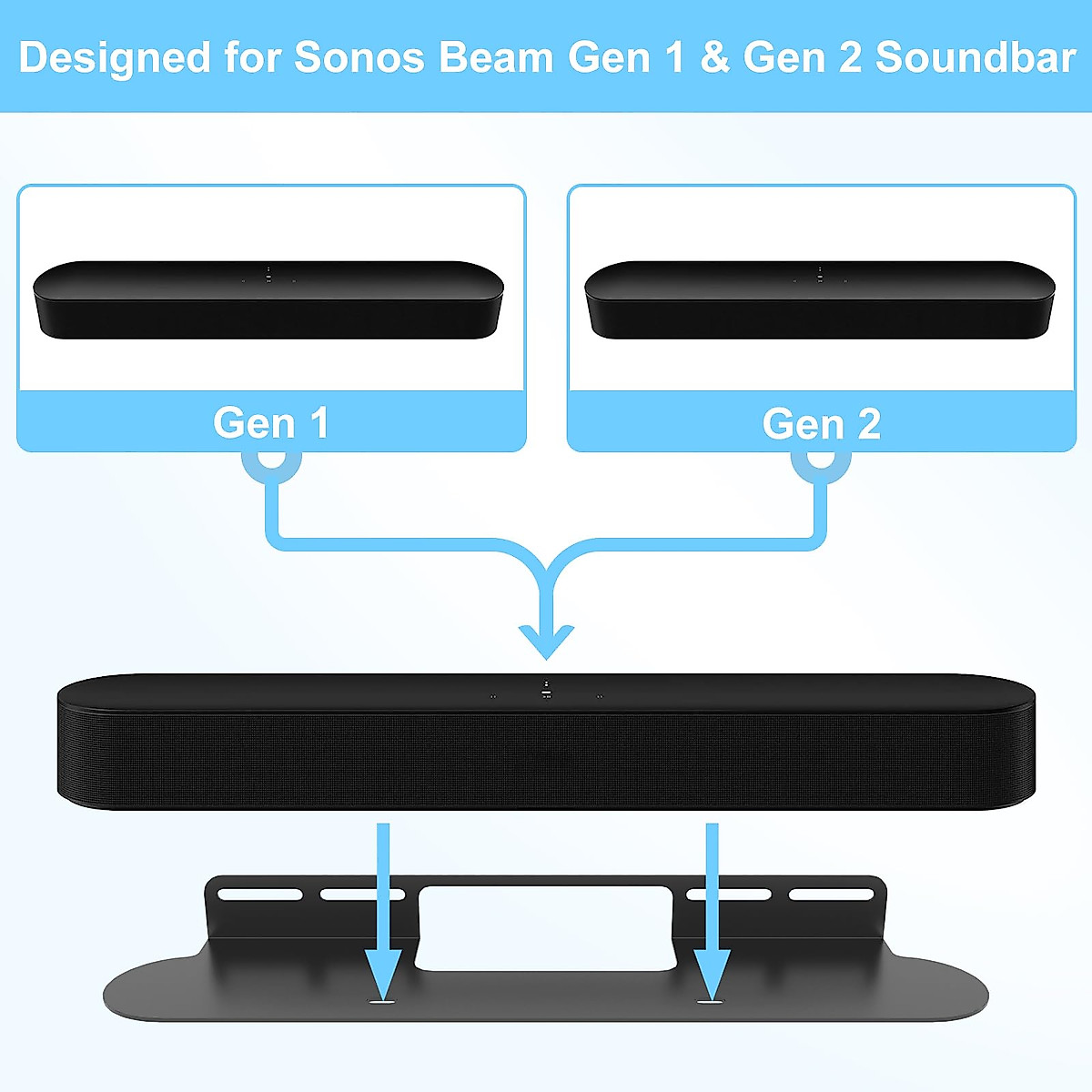 Soundbar Mount for Sonos Beam Wall Mount for Sonos Beam Gen 2 & Gen 1 Smart TV Sound Bar with Hardware kit, Black
