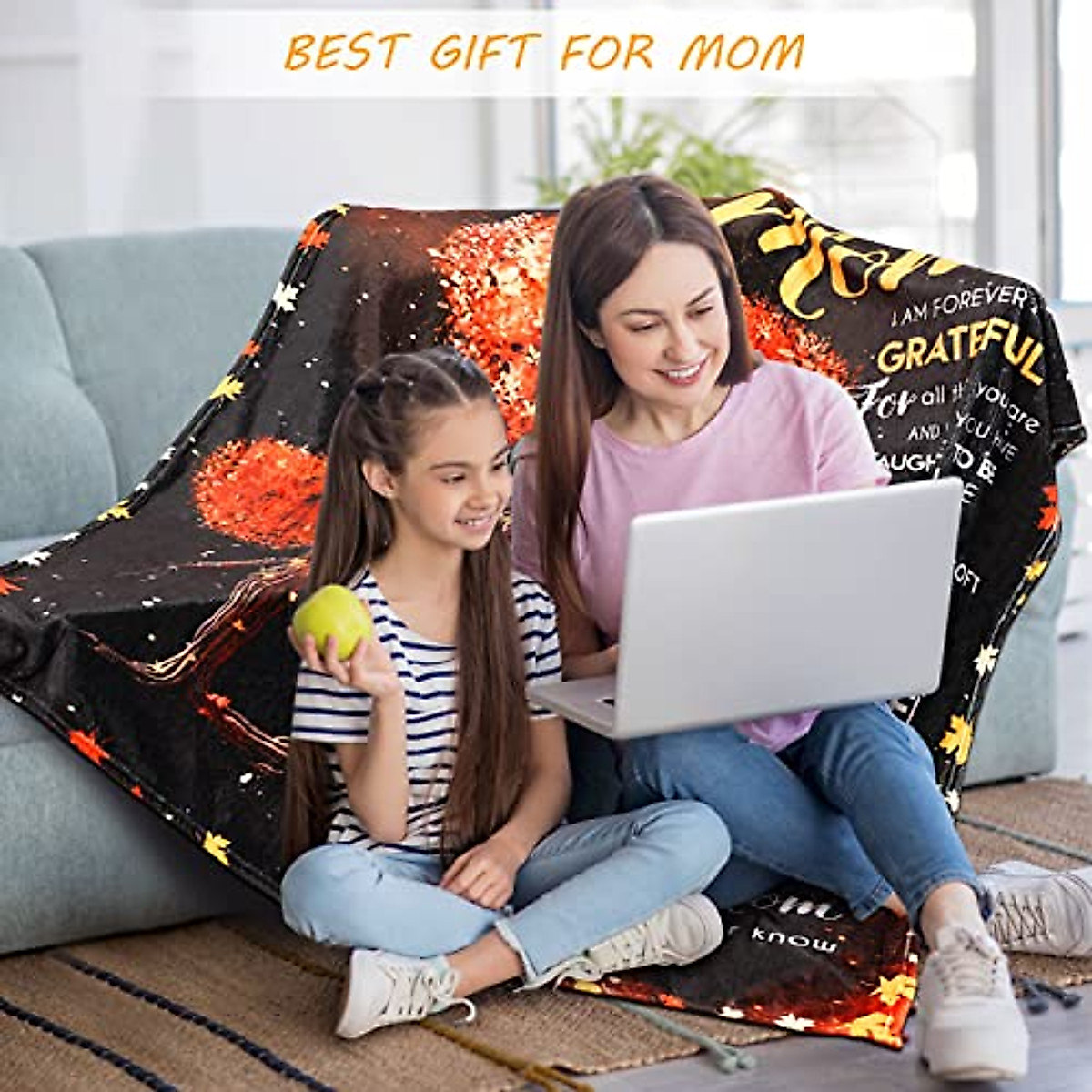 Gifts for Mom Blanket-Christmas Day Gifts for Mom-Birthday Gifts for Mom from Daughter Son-Soft Flannel Mother Throw Blanket for Couch Bedroom Travel Beach (60"x50",Leaves)