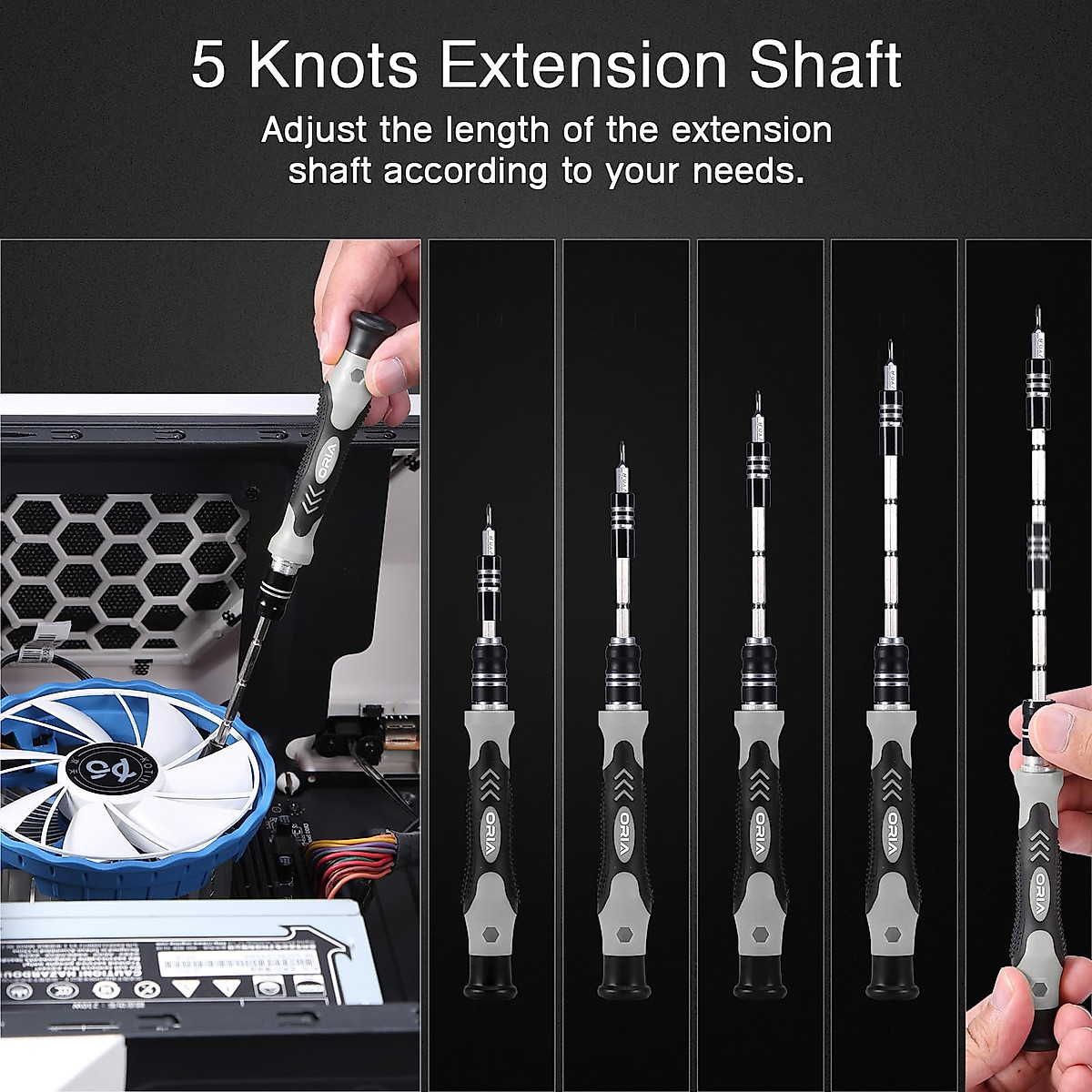 ORIA Precision Screwdriver Set, Small Screwdriver Set, 60 in 1 with 56 Bits Screwdriver Set, Mini Screwdriver Repair Tools with Flexible Shaft for Mobile Phone, Game Console, Tablet, Black