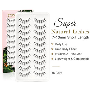 Lashes Natural Look 10mm with Thin Clear Band 10 Pairs Asian Korean Japanese Style Natural Looking Fake Strip Lashes for Small Face Eyes by EMEDA(806)