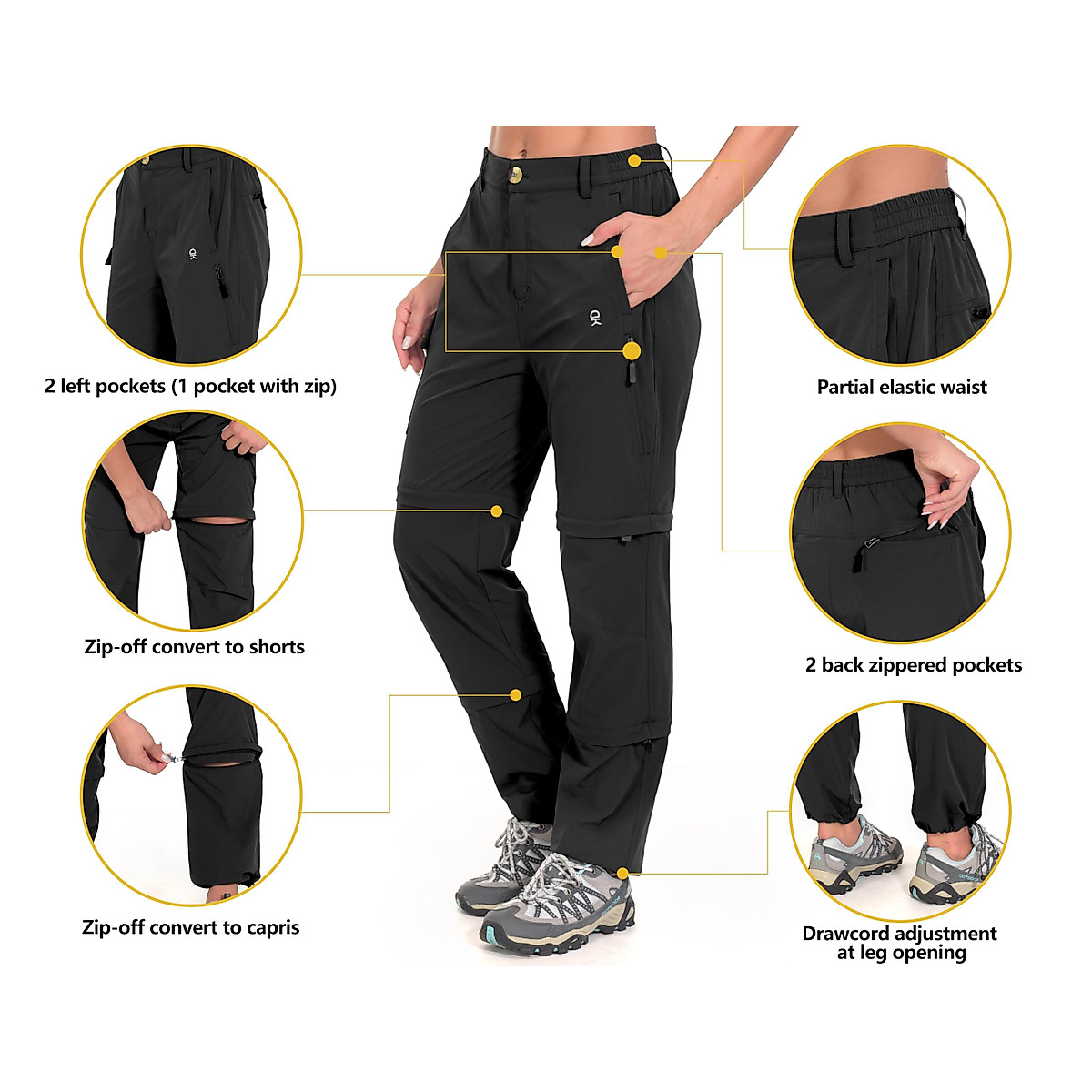 Little Donkey Andy Women's Stretch Convertible Pants, Zip-Off Quick-Dry Hiking Pants Black Size M