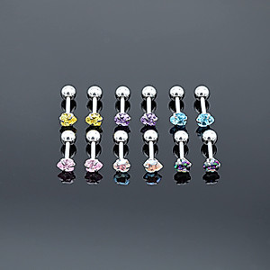 Stainless Steel CZ Cartilage Earrings for Women Men Girls Round Rainbow Quartz Cubic Zirconia Stud Earrings Set 20G 18G Black Conch Tragus Helix Piercing Stud 5Pairs (Silver Mix-1, 16G)