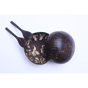 Natural Coconut Bowls and Coconut Spoons (Set of 2 Bowls and 2 Spoons) - 100% Natural Serving Bowls - Vegan - Organic - Hand Made - Eco Friendly - Made from Reclaimed Coconut Shells - by Coco Co.