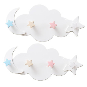 OFFSCH 2pcs Star Moon Hook Cartoon Wall Entryway Hanger Wall Mount Coat Hooks Wall Decorative Hooks Coat Hanger Adhesive Hooks Hanging Towel Rack White No Trace Plastic Nightgown