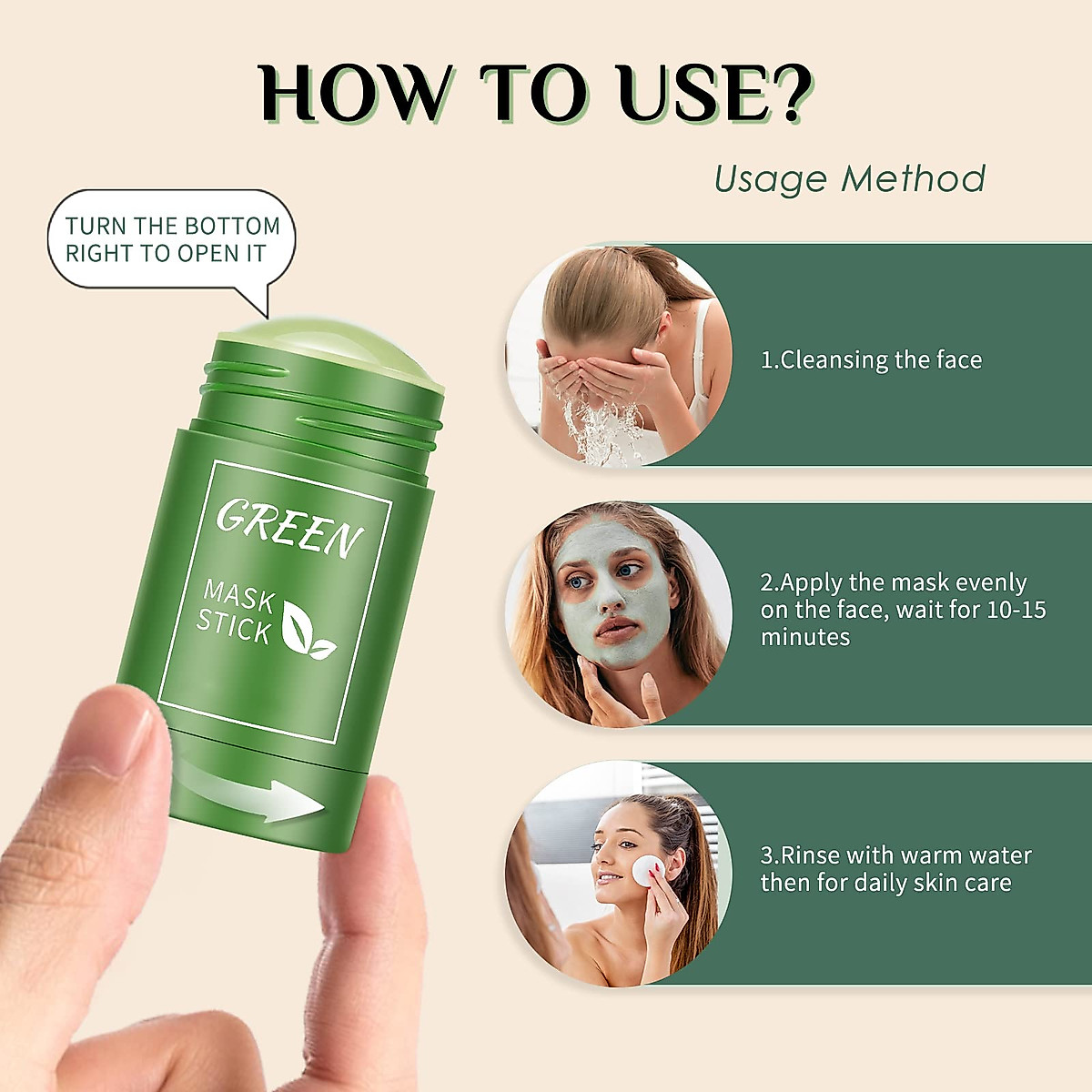 JUANCHI Green Tea Mask Stick, Green Stick Blackhead Remover, Purifying Clay Stick Mask, Deep Pore Cleansing, Face Moisturizing, Skin Brightening for Women Men 2PCS